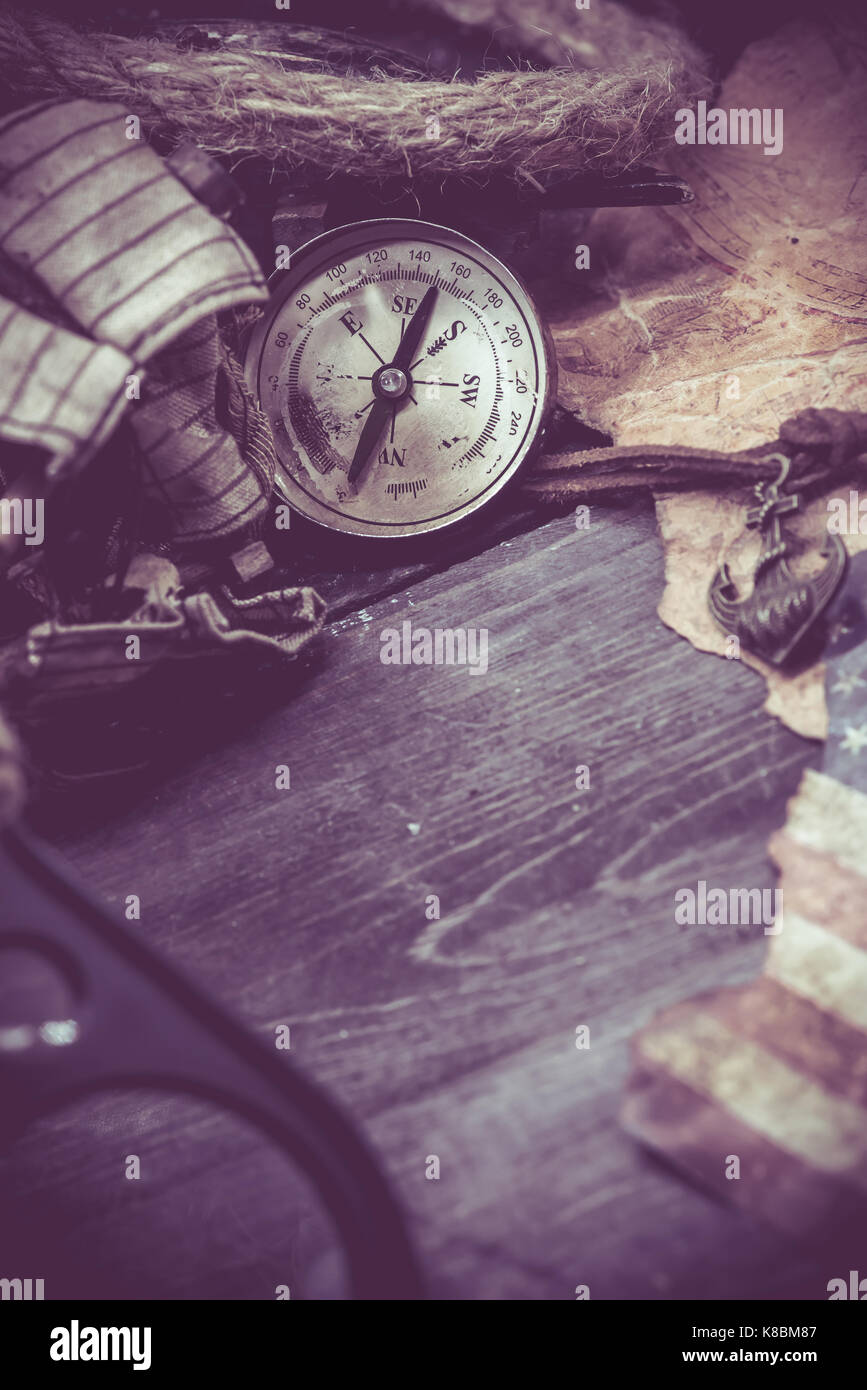 Columbus day and world map with compass Stock Photo - Alamy