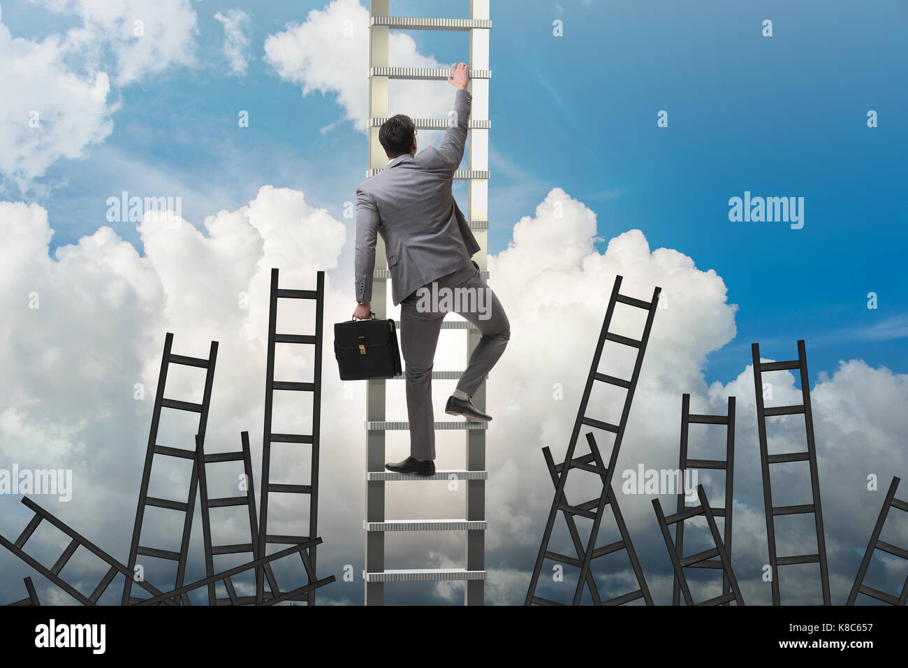 Career concept with businessman climbing ladder Stock Photo - Alamy