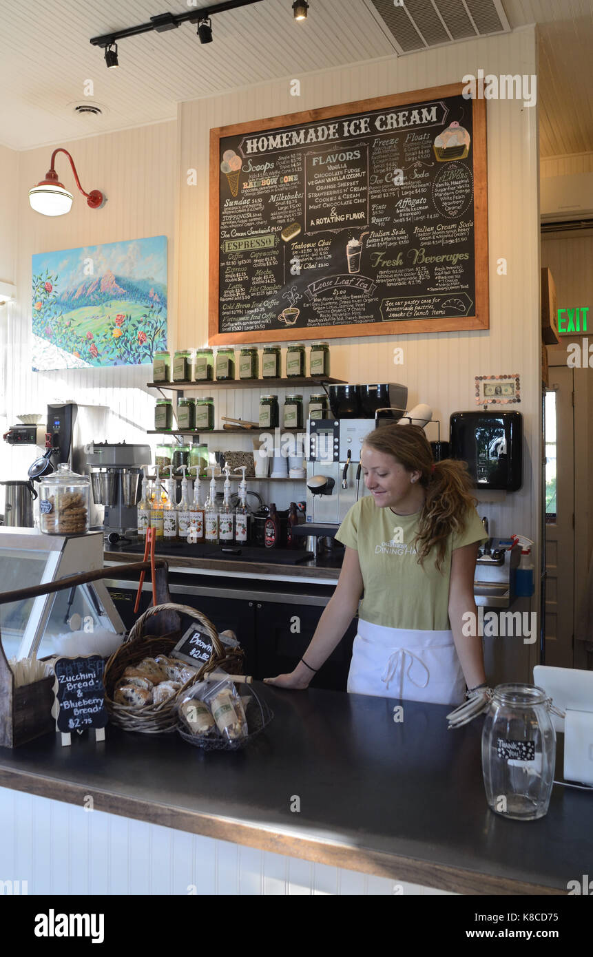 Clerk at the Chautauqua Park General Store in Boulder, Colorado Stock ...