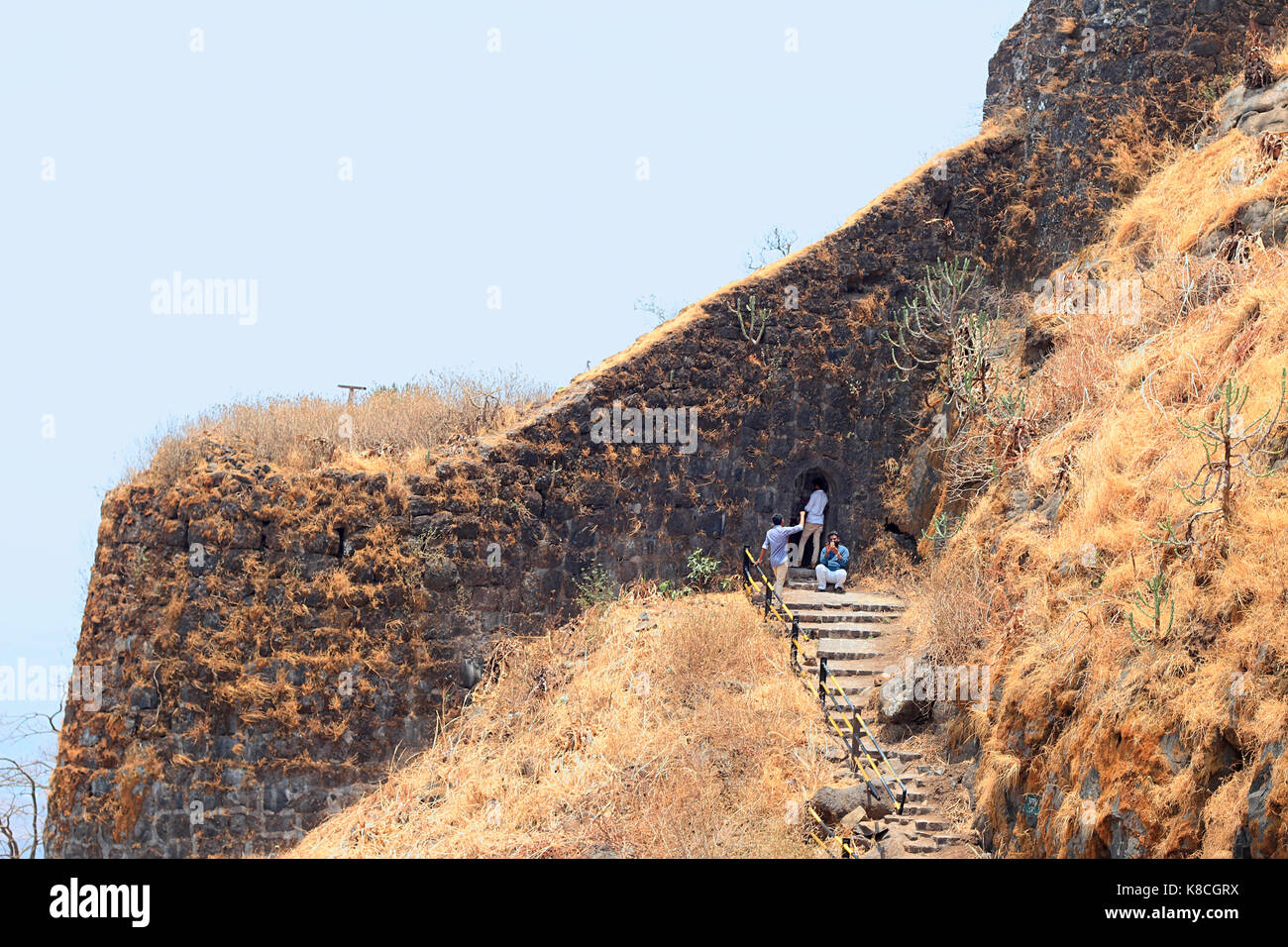 Side wall and steps inside Sinhagad fort, Sinhagad Fort, Pune ...
