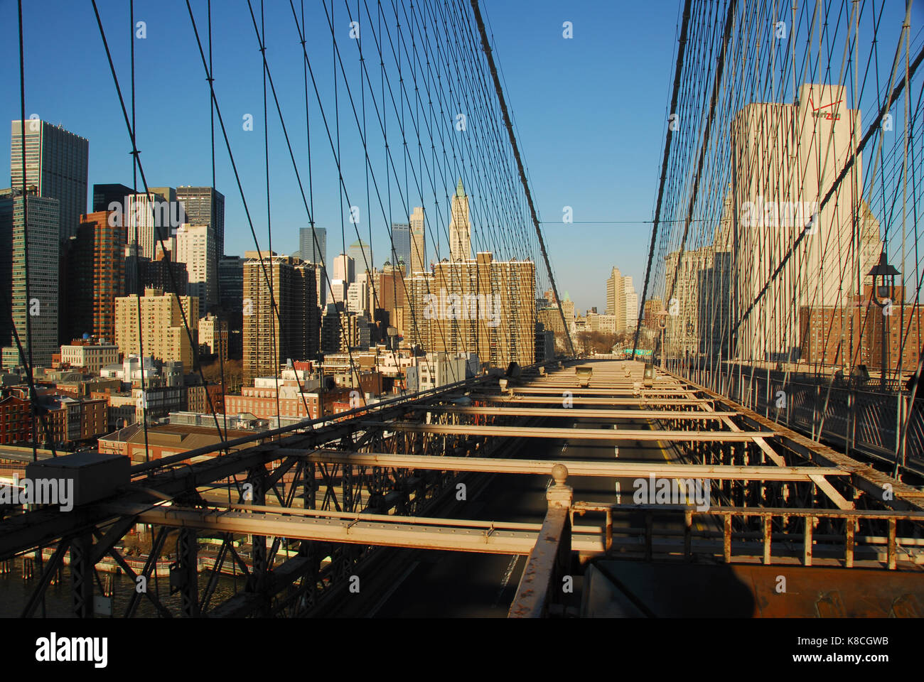 December 25, 2007: Downtown NYC Skyline from the Brooklyn Bridge Stock ...