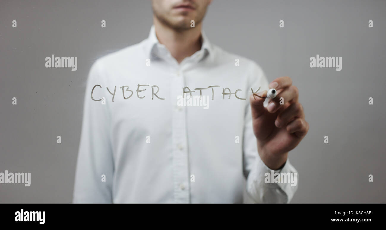 Cyber attack hand writing on hi-res stock photography and images - Alamy