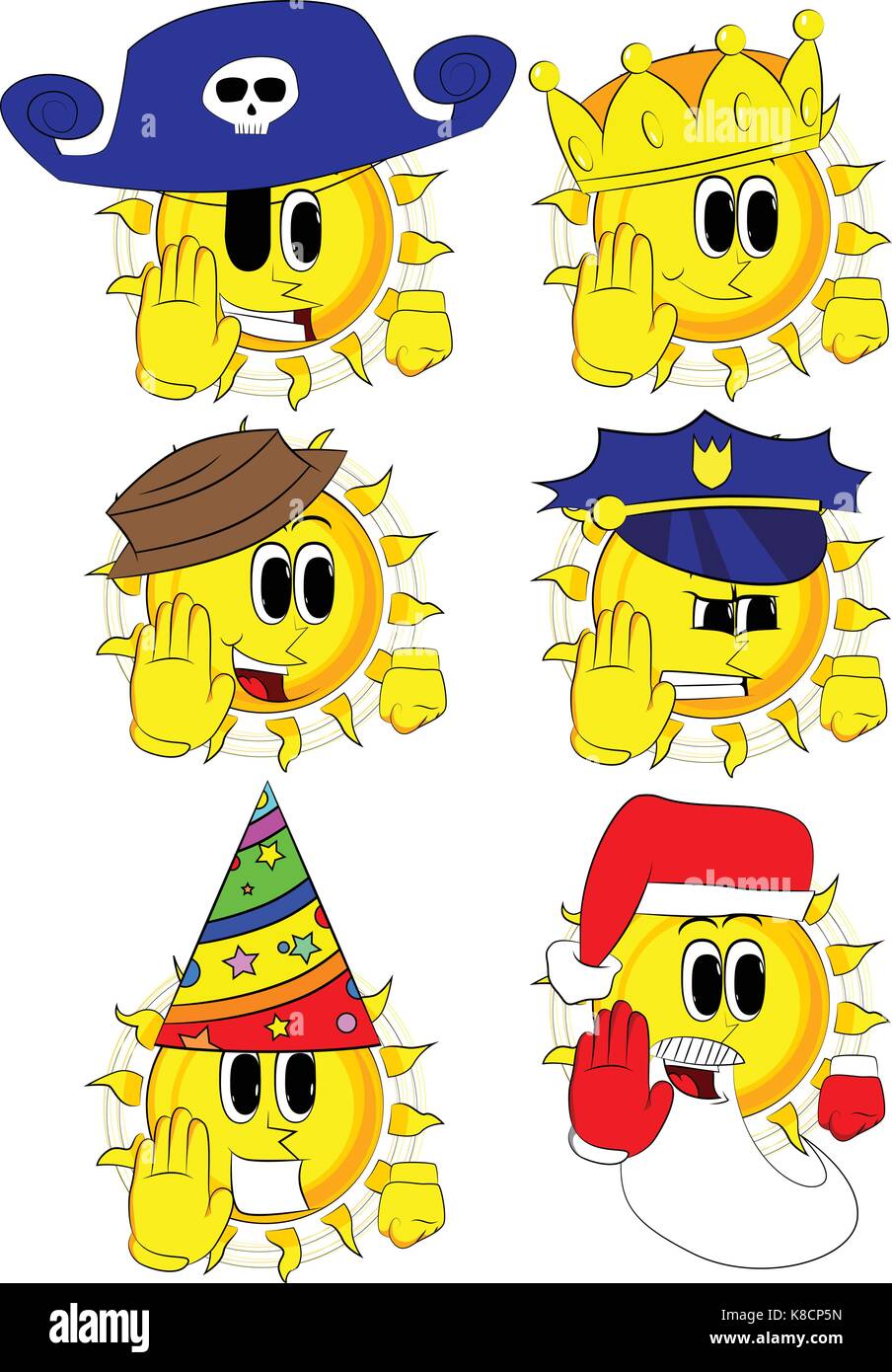 Cartoon sun showing deny or refuse hand gesture. Collection with ...