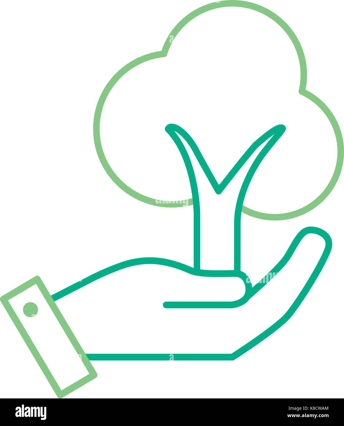 line hand with ecological and natural tree icon Stock Vector Image ...