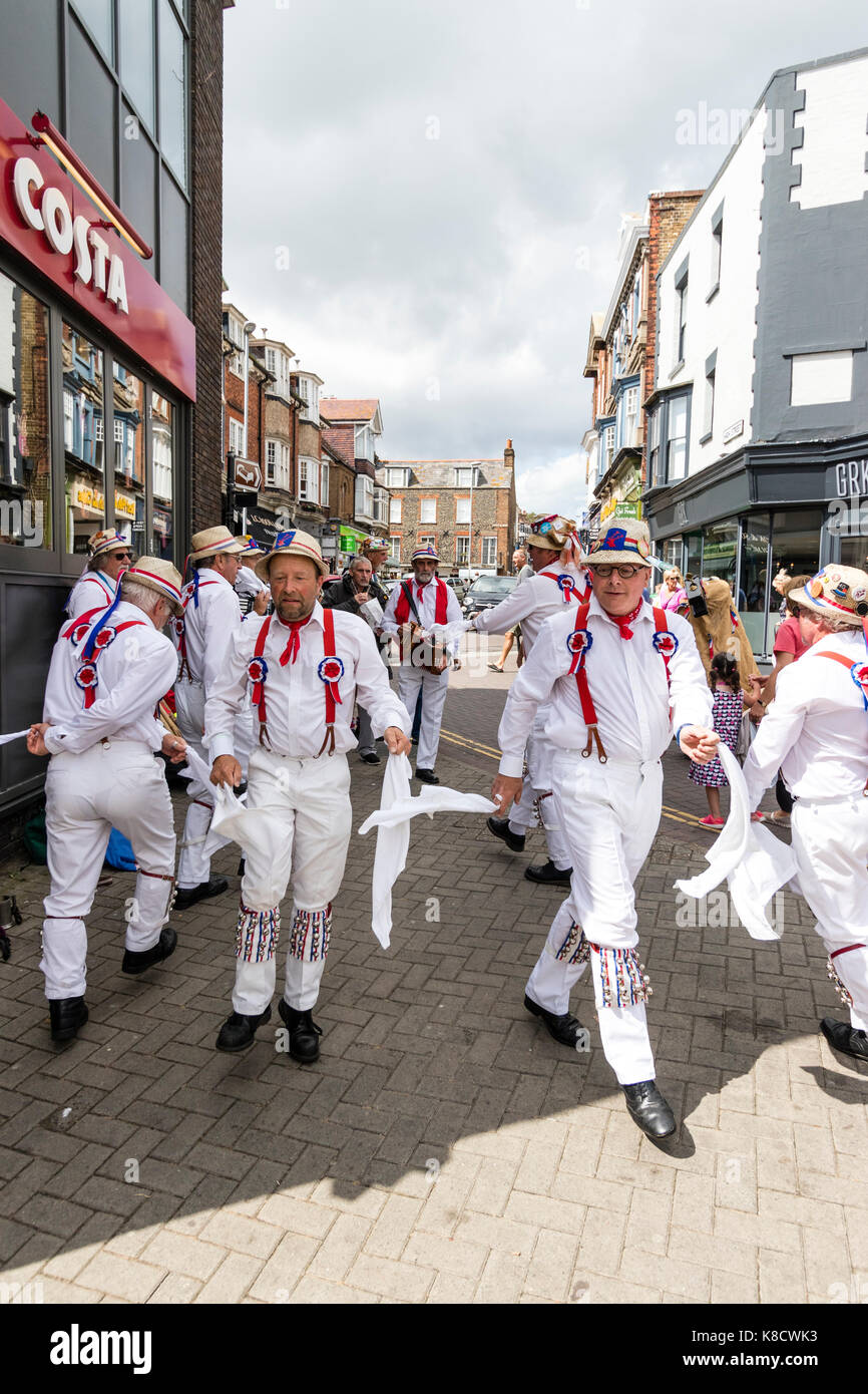 Traditional morris dancers, Hartley Side, dancing in street at ...