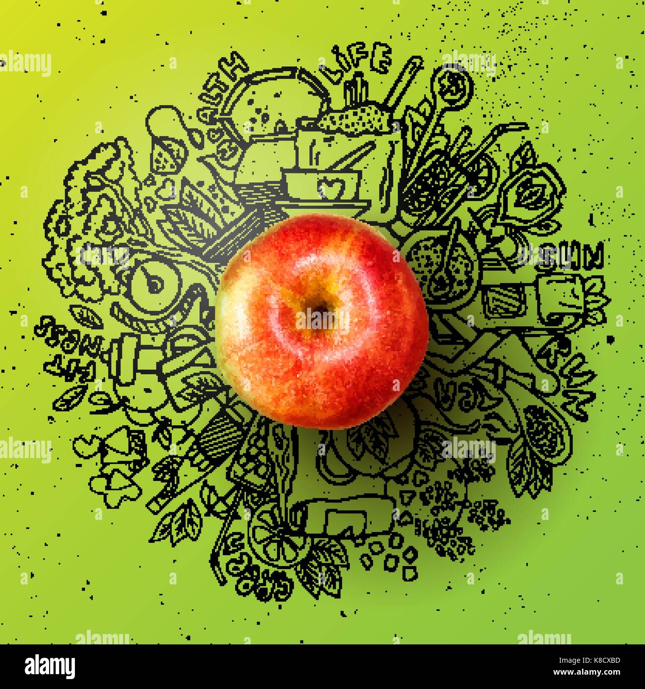 Realistic cup of green tea with circle doodles. Sketched green tea ...