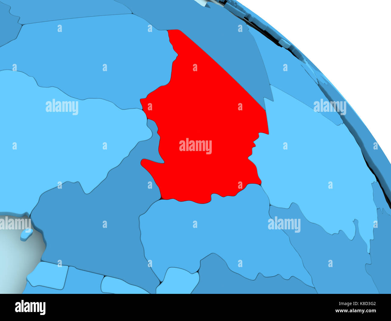 Chad highlighted on blue 3D model of political globe. 3D illustration ...