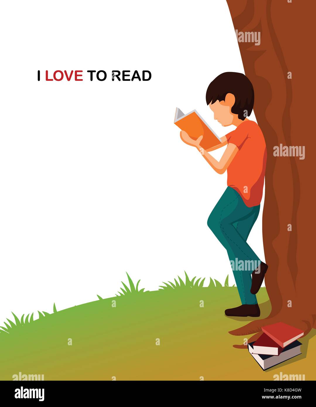 I love reading Illustration. Cartoon young boy reading a book Stock ...