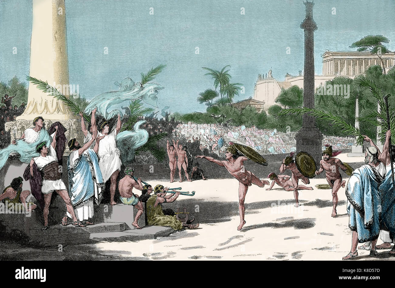 Greece. Olympic Games. Ancient foot race "hoplitodromos". Competitors ...