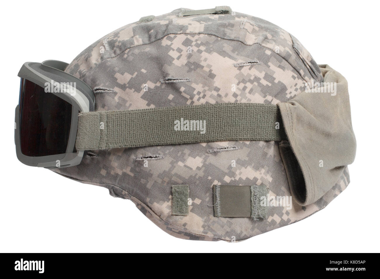 kevlar helmet with camouflage cover and protective goggles Stock Photo ...