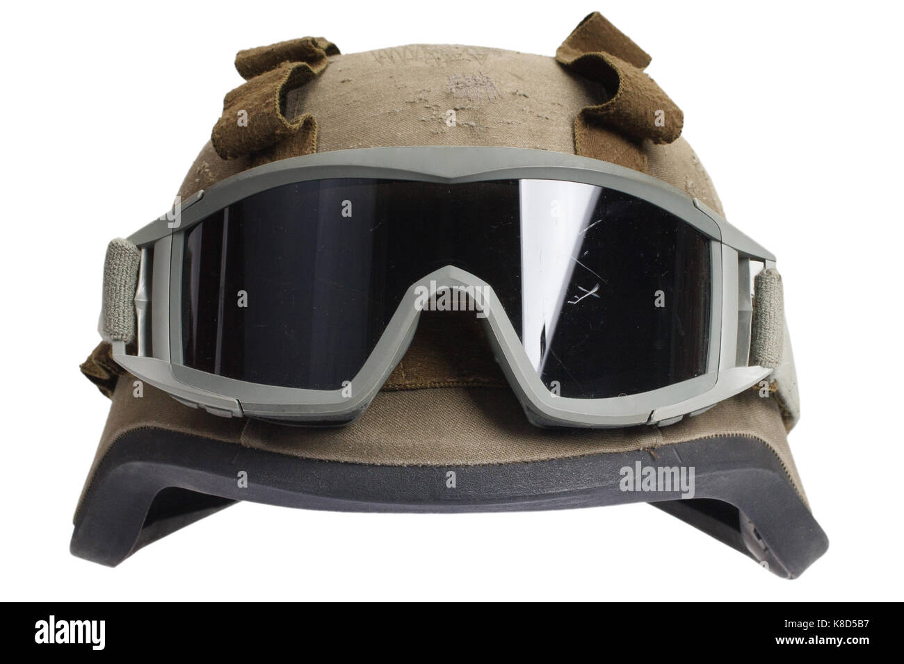 kevlar helmet with camouflage cover and protective goggles Stock Photo ...