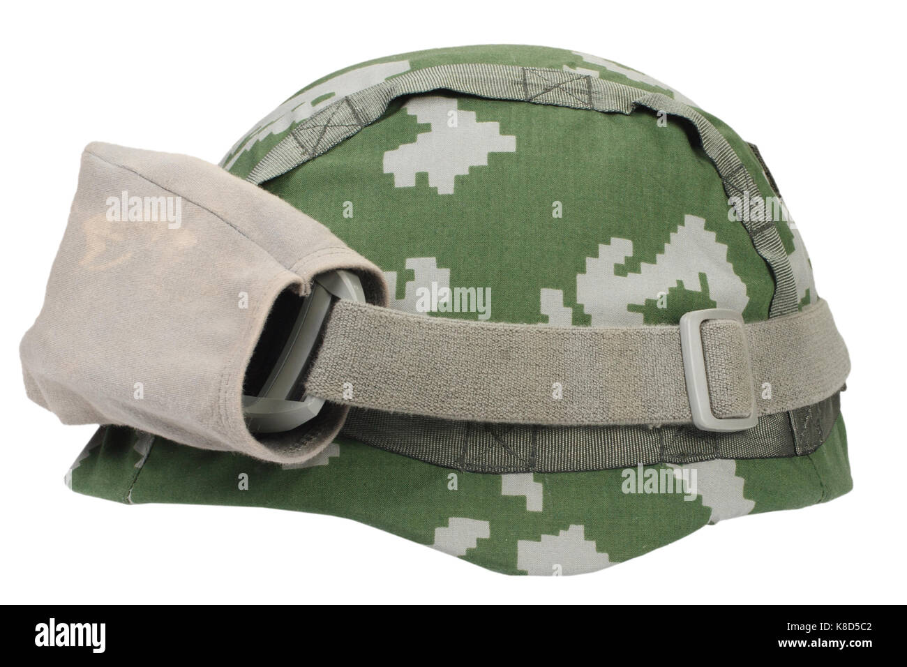 kevlar helmet with camouflage cover and protective goggles Stock Photo ...