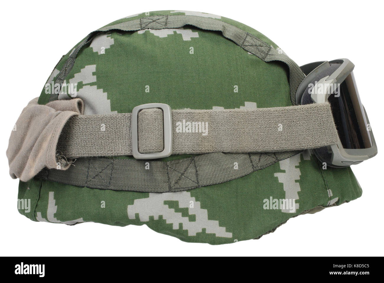 kevlar helmet with camouflage cover and protective goggles Stock Photo ...