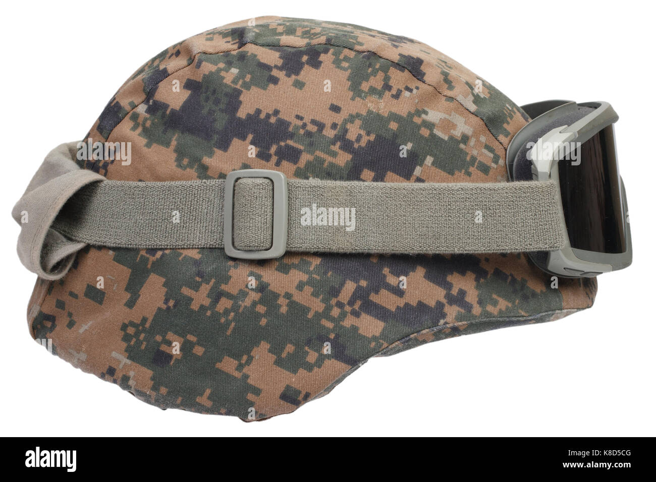 kevlar helmet with camouflage cover and protective goggles Stock Photo ...