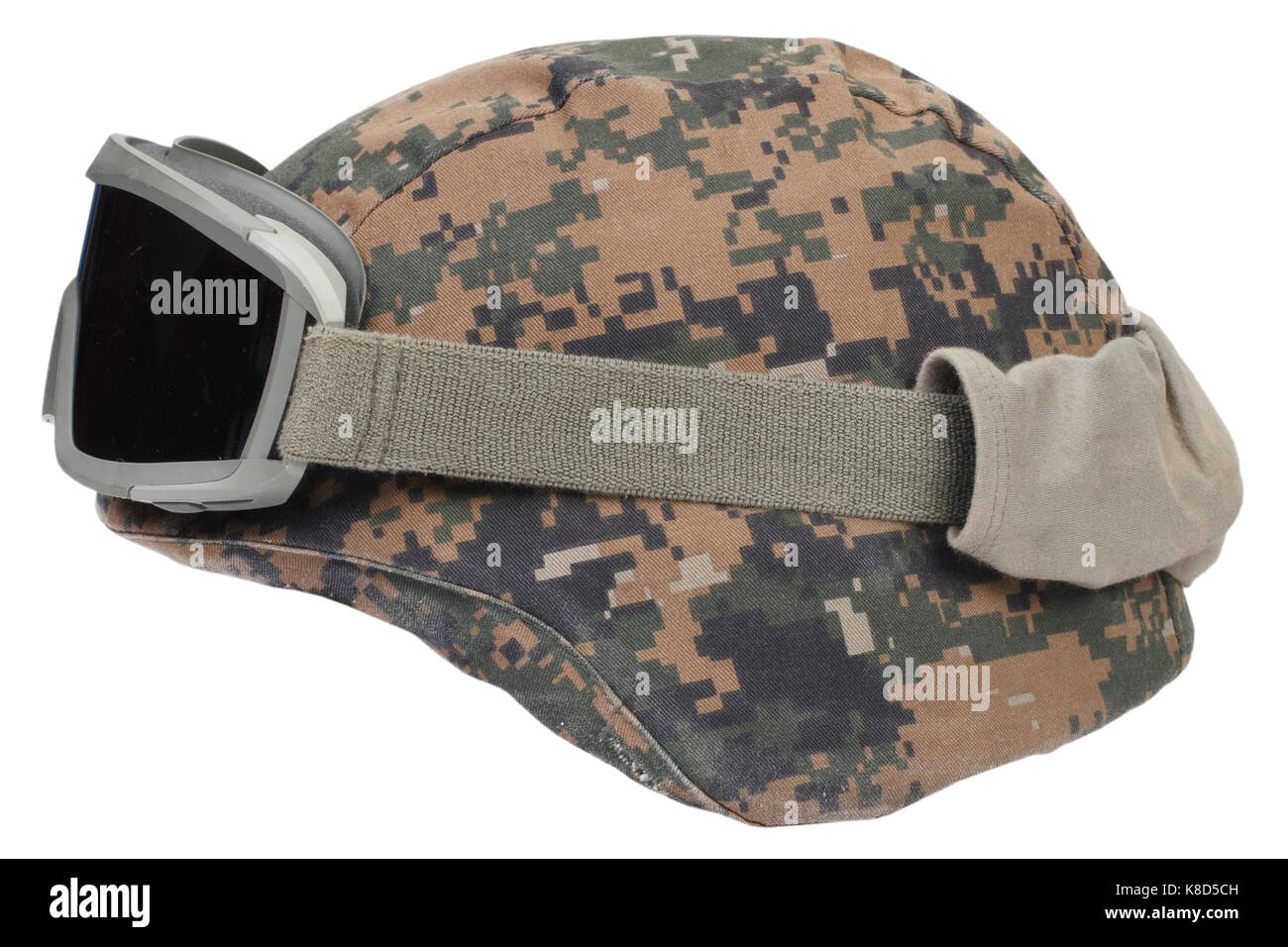 kevlar helmet with camouflage cover and protective goggles Stock Photo ...