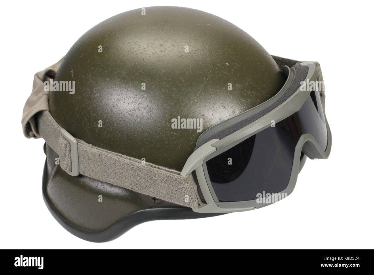 kevlar helmet with camouflage cover and protective goggles Stock Photo ...
