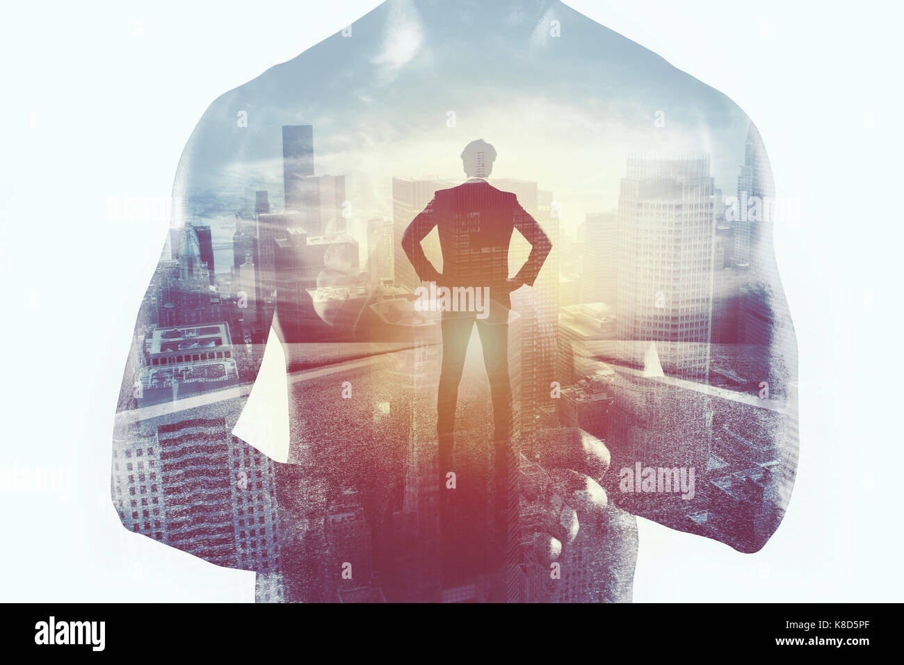 Power and determination of a fighter businessman. Double exposure Stock ...