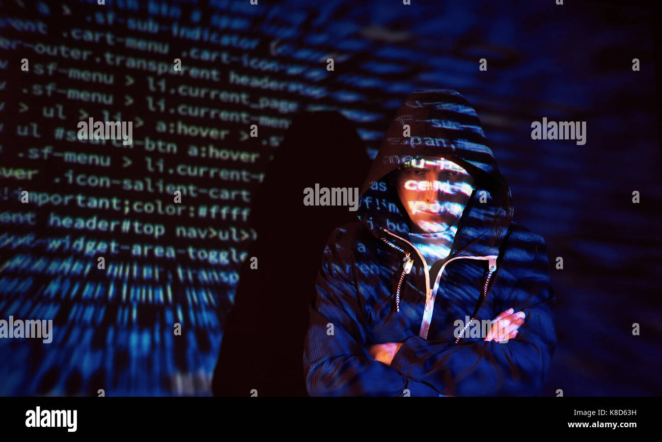 Cyber attack with unrecognizable hooded hacker using virtual reality ...