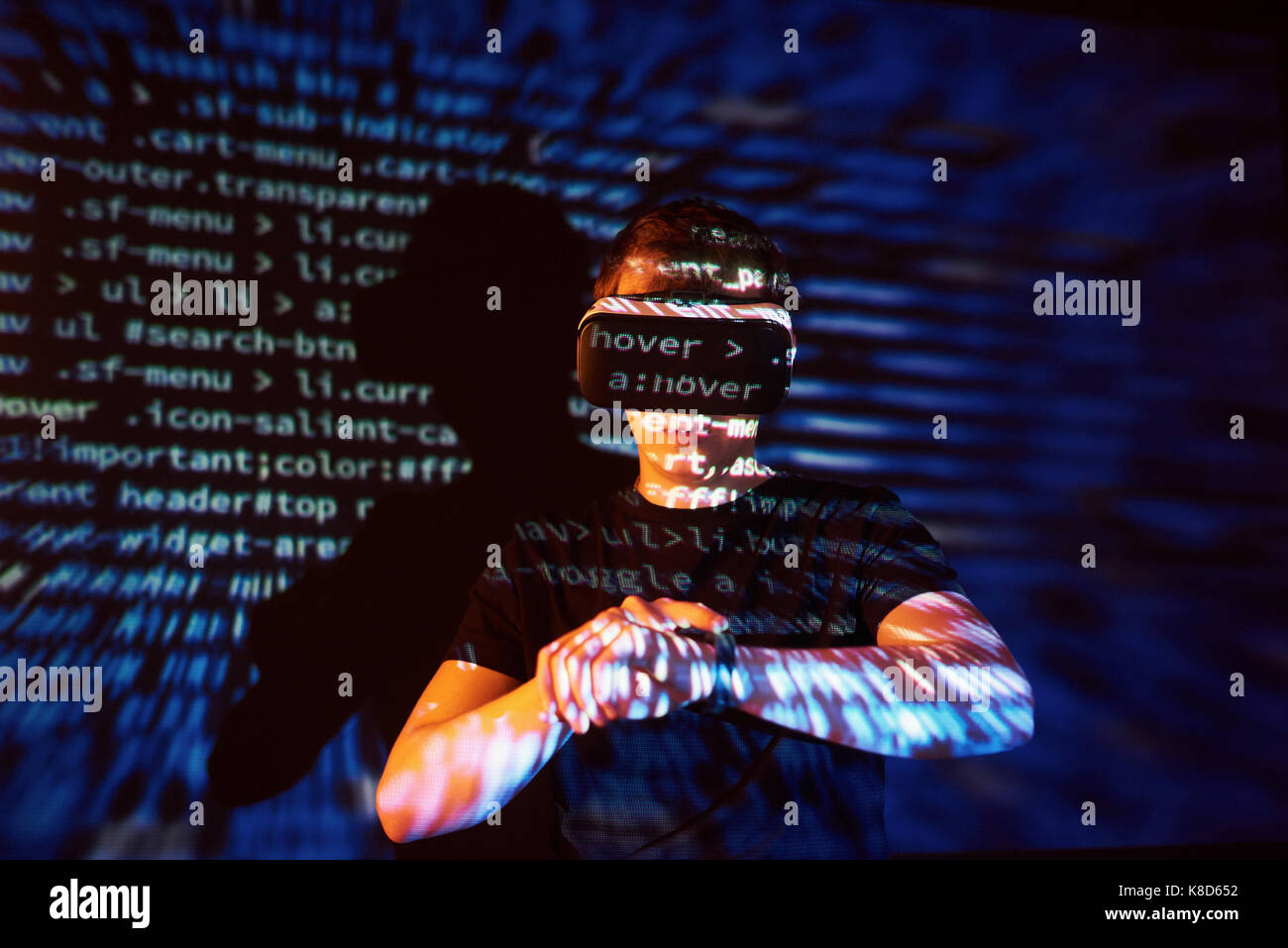 Double exposure of a caucasian man and Virtual reality headset is ...