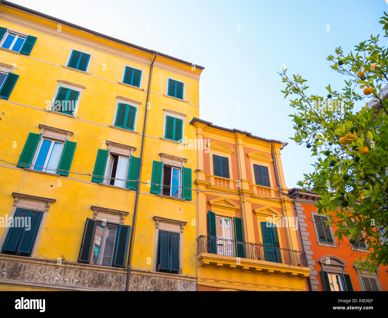 Beautiful Italian style buildings in the historic district of Pisa ...