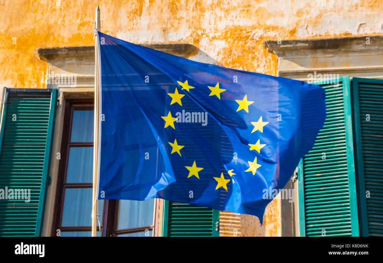 European Flag waving in the wind - Tuscany Italy Stock Photo - Alamy