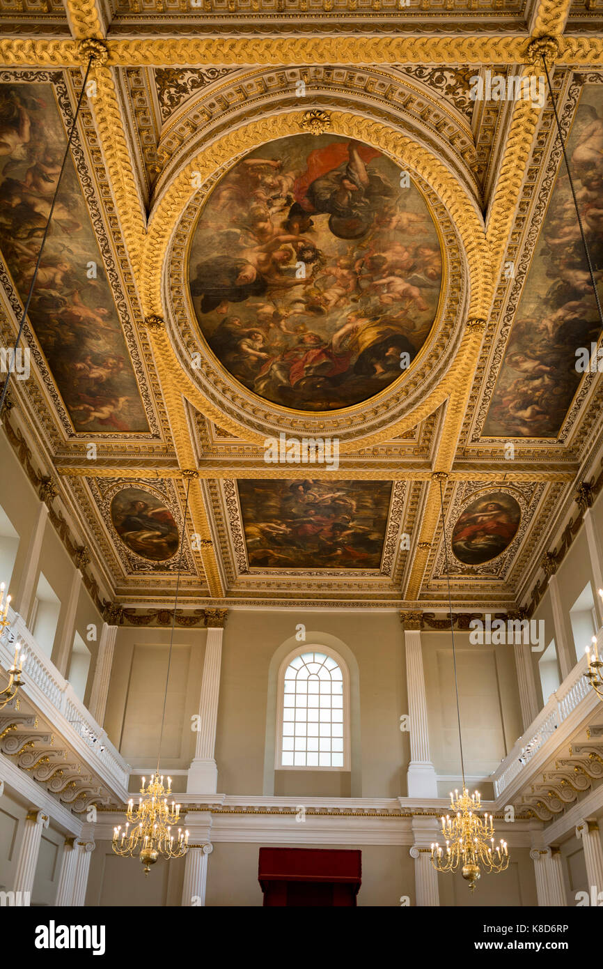The painting by Paul Rubens on the ceiling of Banqueting House, on 17th ...