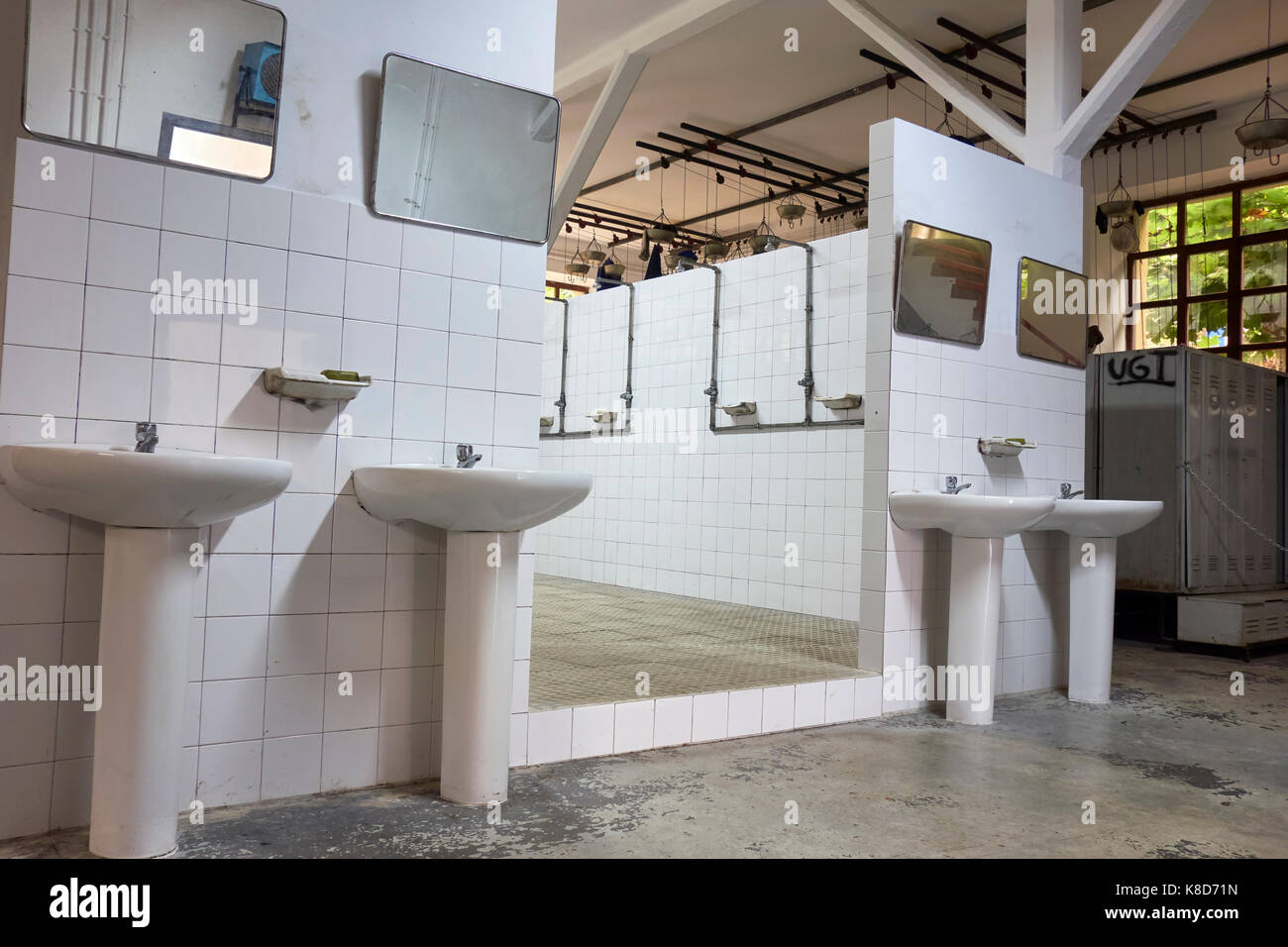 Bathroom and showers in the looker room in a coal mine. Samuño Valley ...