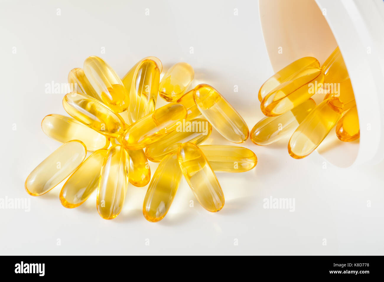 Omega 3 capsules from north Fish Oil on white background Stock Photo ...