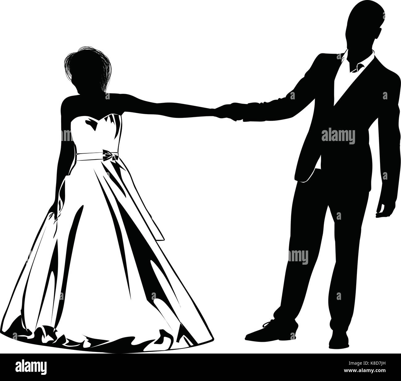 Bride And Groom Holding Hands Silhouette