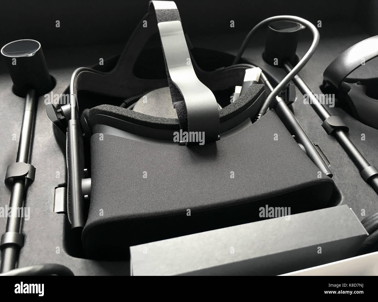 New virtual reality headset and controllers in a box Stock Photo - Alamy