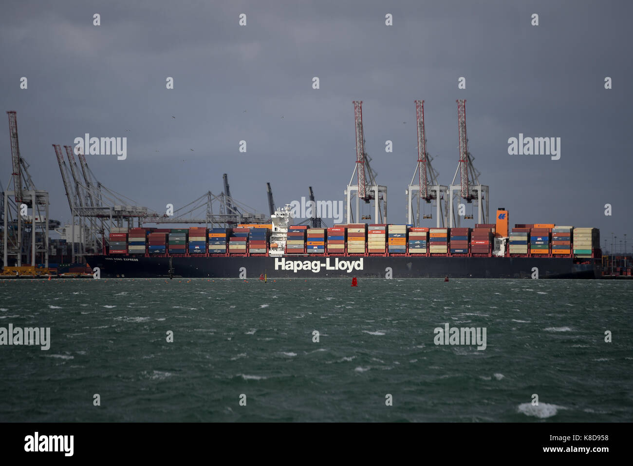Hong Kong express container ship in port at Southampton docks England ...