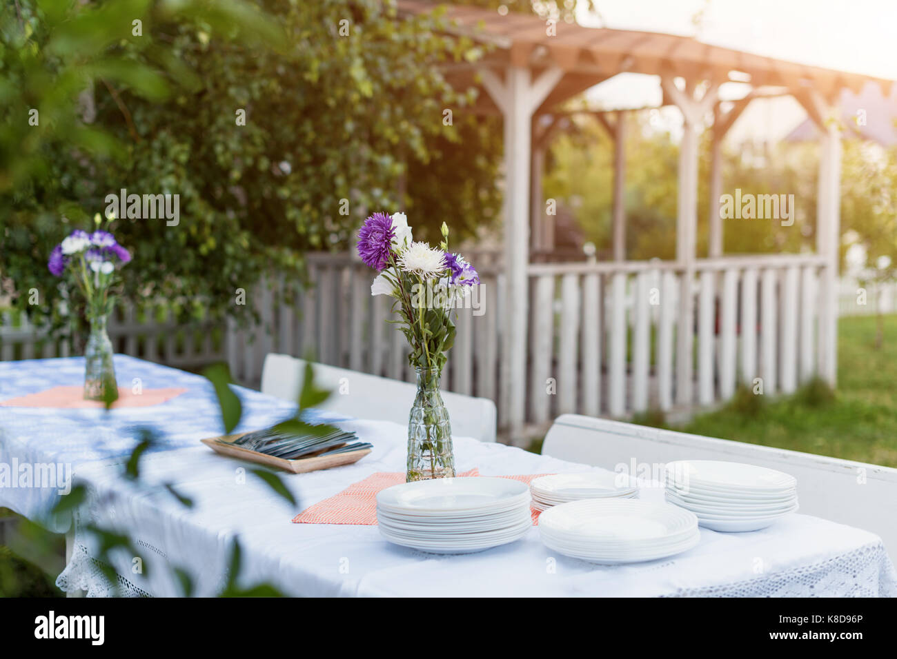 Table setting food celebration outdoors party concept Stock Photo - Alamy