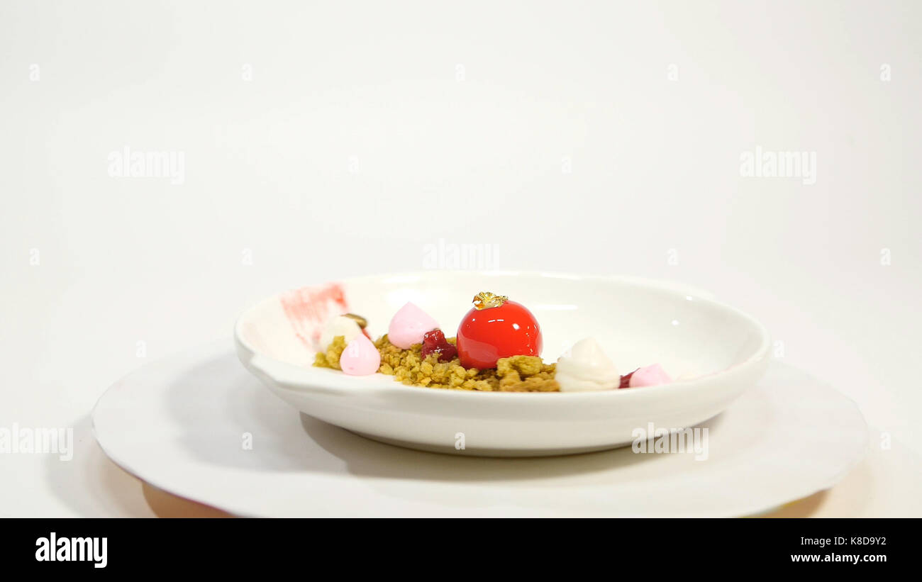 Dessert on the plate on white background. Beautiful delicious dessert ...