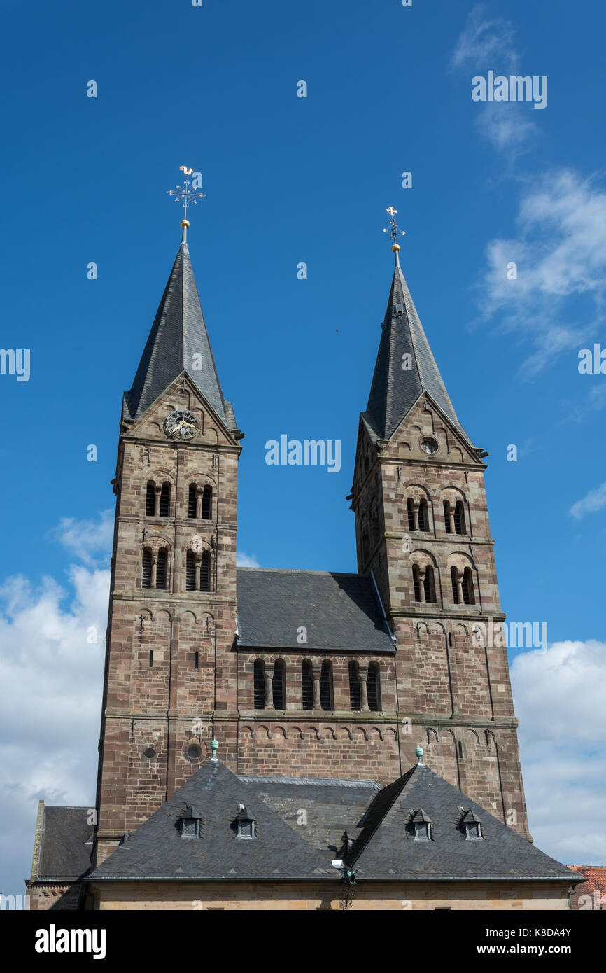 The cathedral of the small German town Fritzlar with blue sky Stock ...