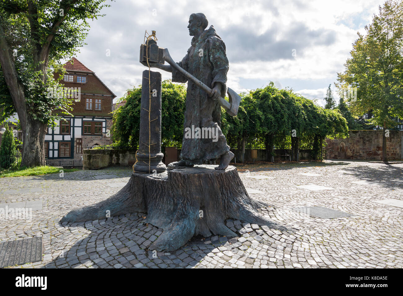 The statue of Boniface near the cathedral of the small German town ...