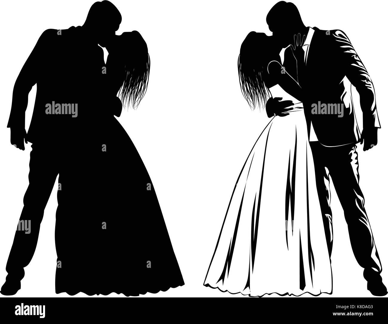 Silhouettes Of Kissing Bride And Groom Vector Stock Vector Image And Art