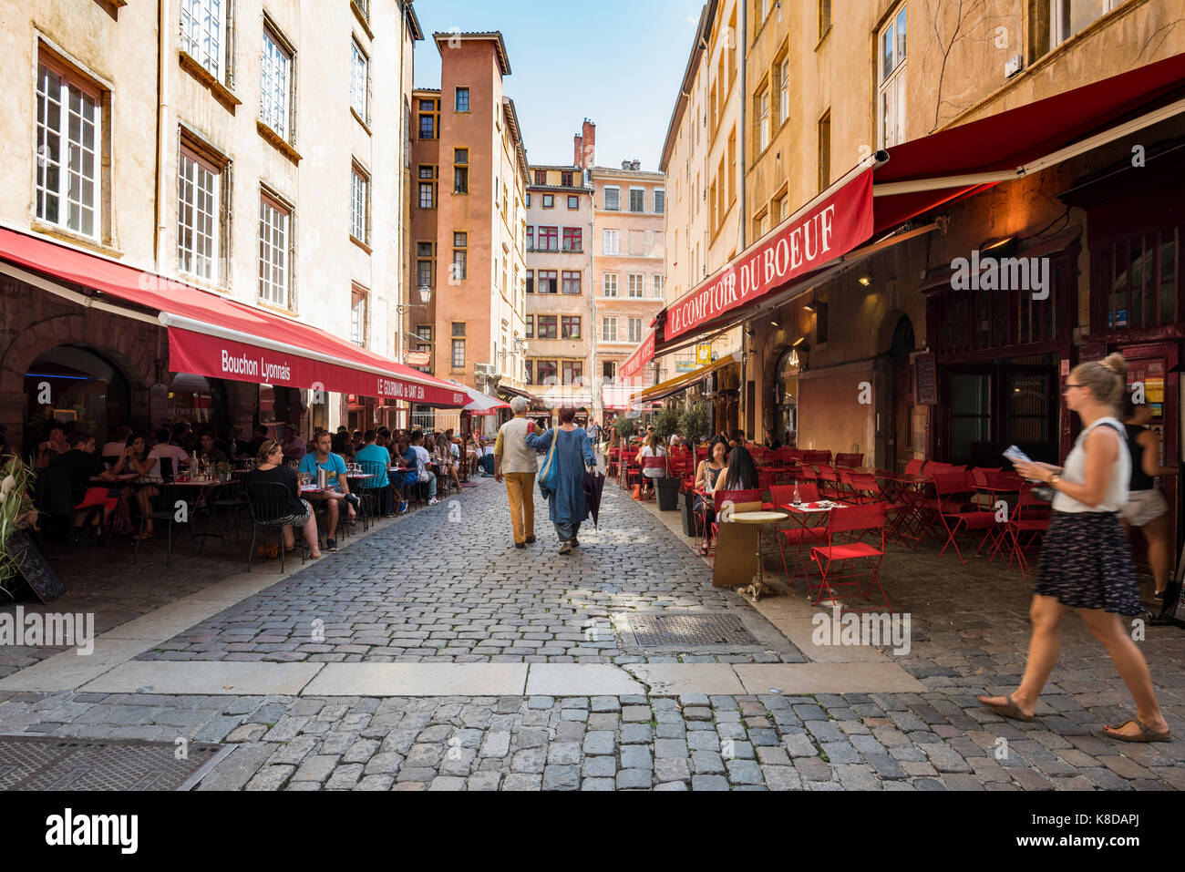 Street and Restaurants in Summer, Lyon, France Stock Photo - Alamy