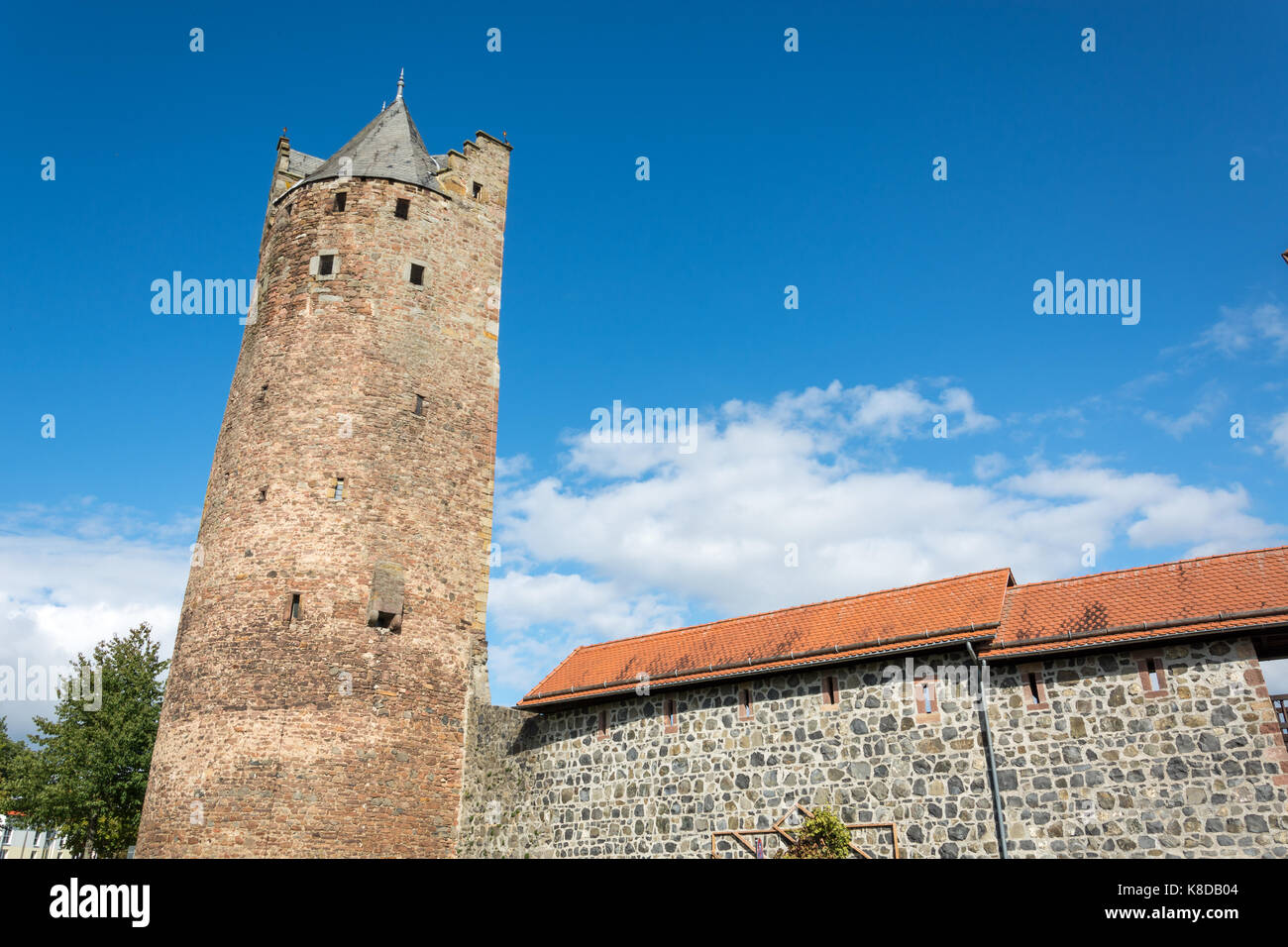 The grey tower as the oldest medieval fortified tower in Germany in the ...
