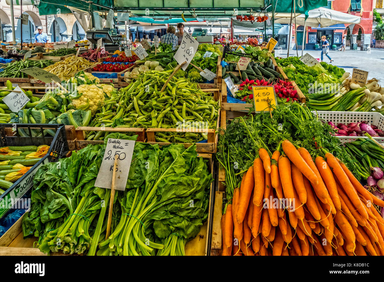 Italy Liguria Chiavari Piazza Mazzini Market, Vegetables Stock Photo ...