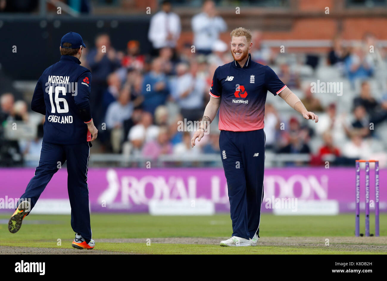 England's Ben Stokes celebrates taking the wicket of West Indies' Shai ...