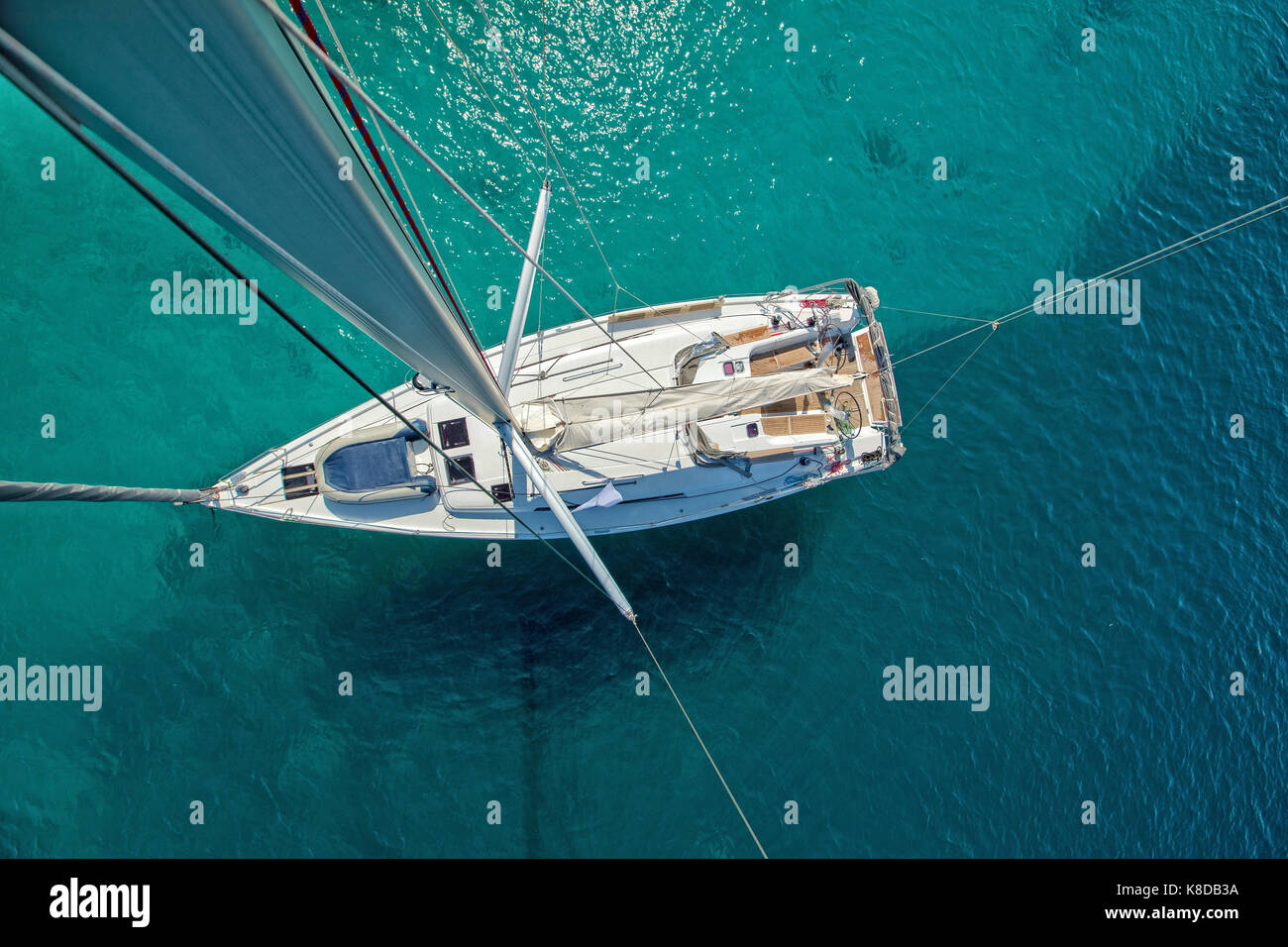 View from high angle of sailing boat. Aerial photography of ship deck ...