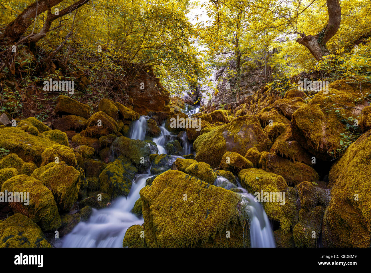Waterfall. Colorful landscape with beautiful waterfall at mountain ...