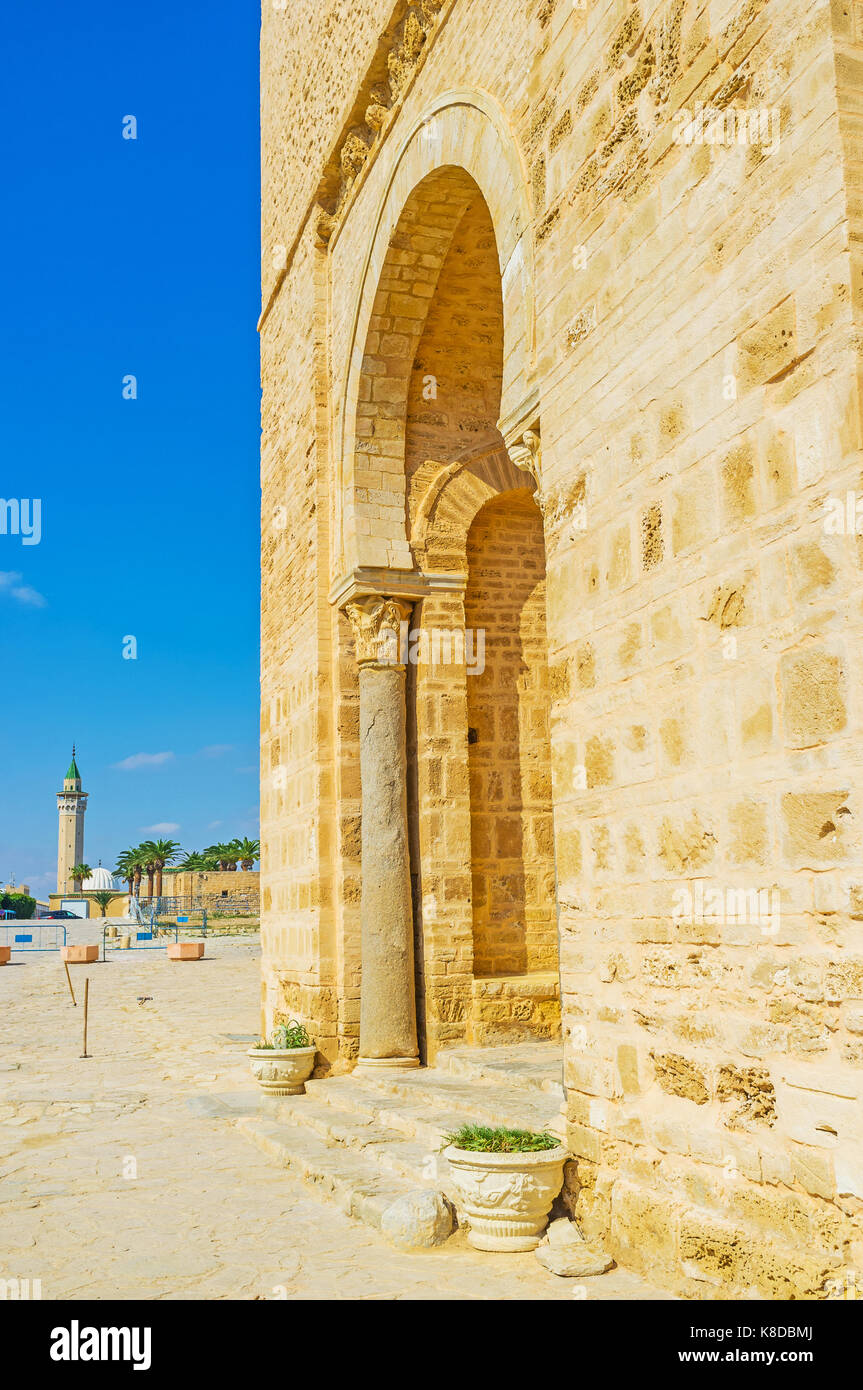The gate of medieval Ribat fortress, decorated with ancient Roman ...