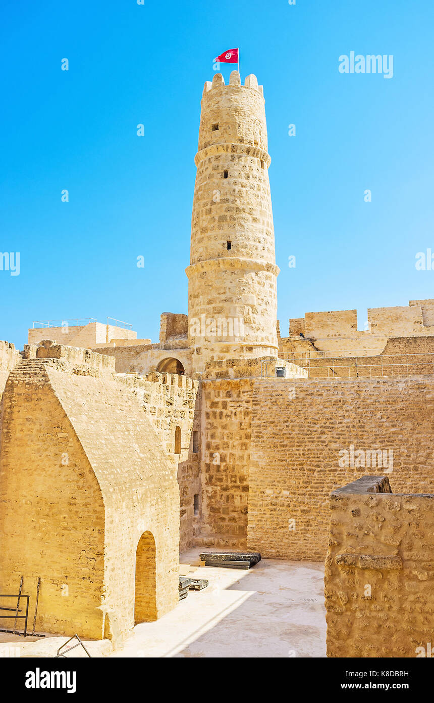 The walk in maze of the old Ribat fortress structures with a view on ...