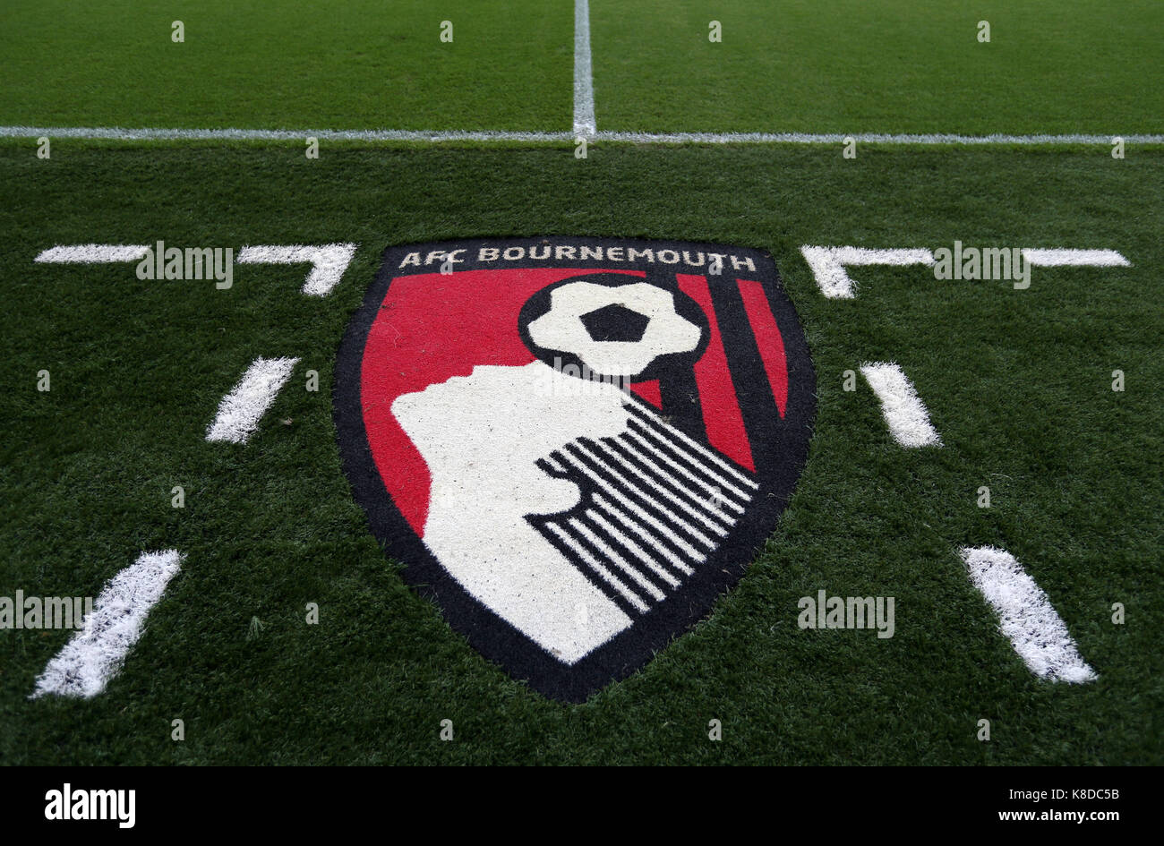 General view of the AFC Bournemouth badge pitchside before the Carabao ...
