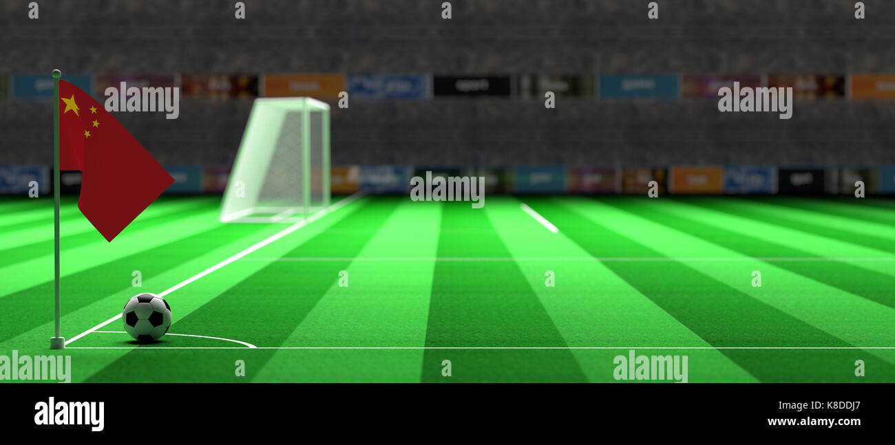 China flag on a soccer football field. 3d illustration Stock Photo - Alamy