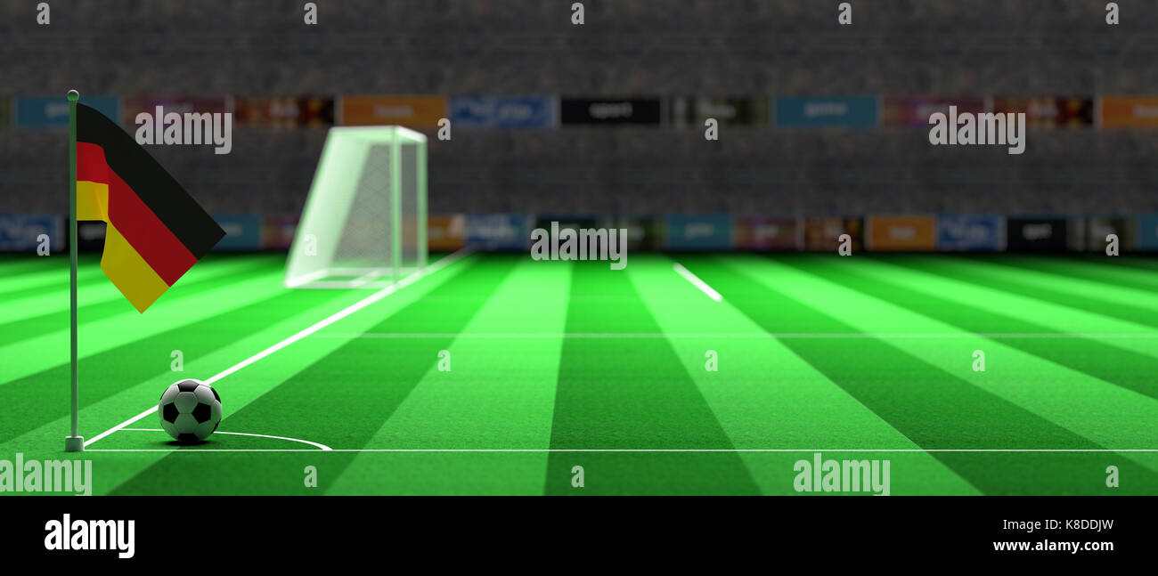 Germany flag on a soccer football field. 3d illustration Stock Photo ...