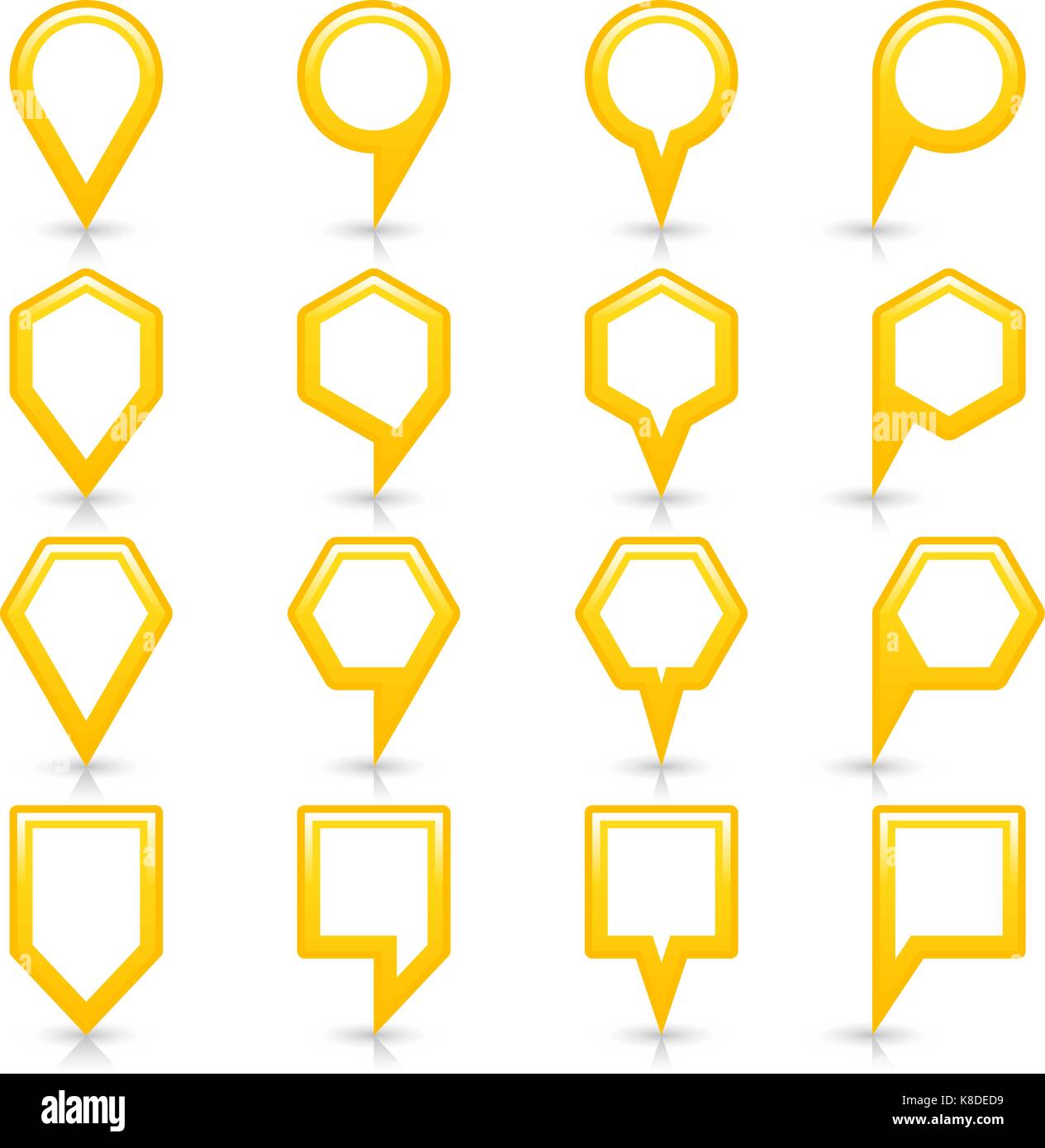 Flat yellow color map pin sign location icon with gray shadow and ...