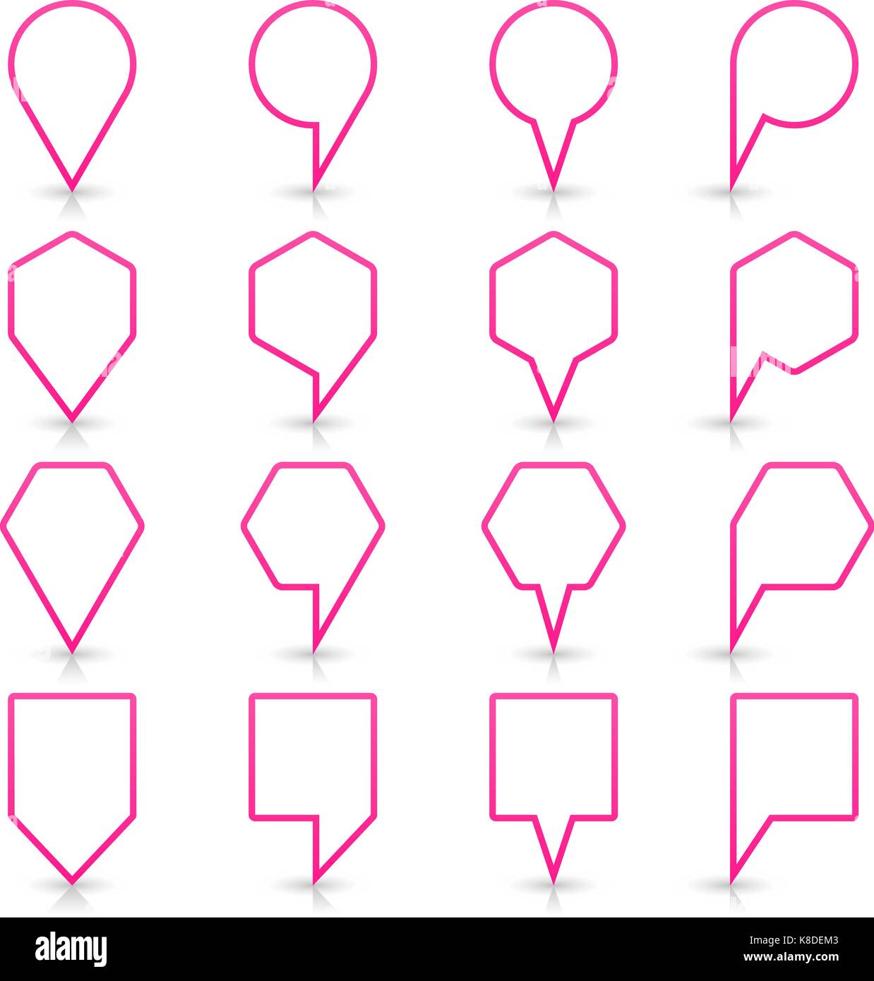 Pink map pin sign location icon with gray shadow and reflection on ...