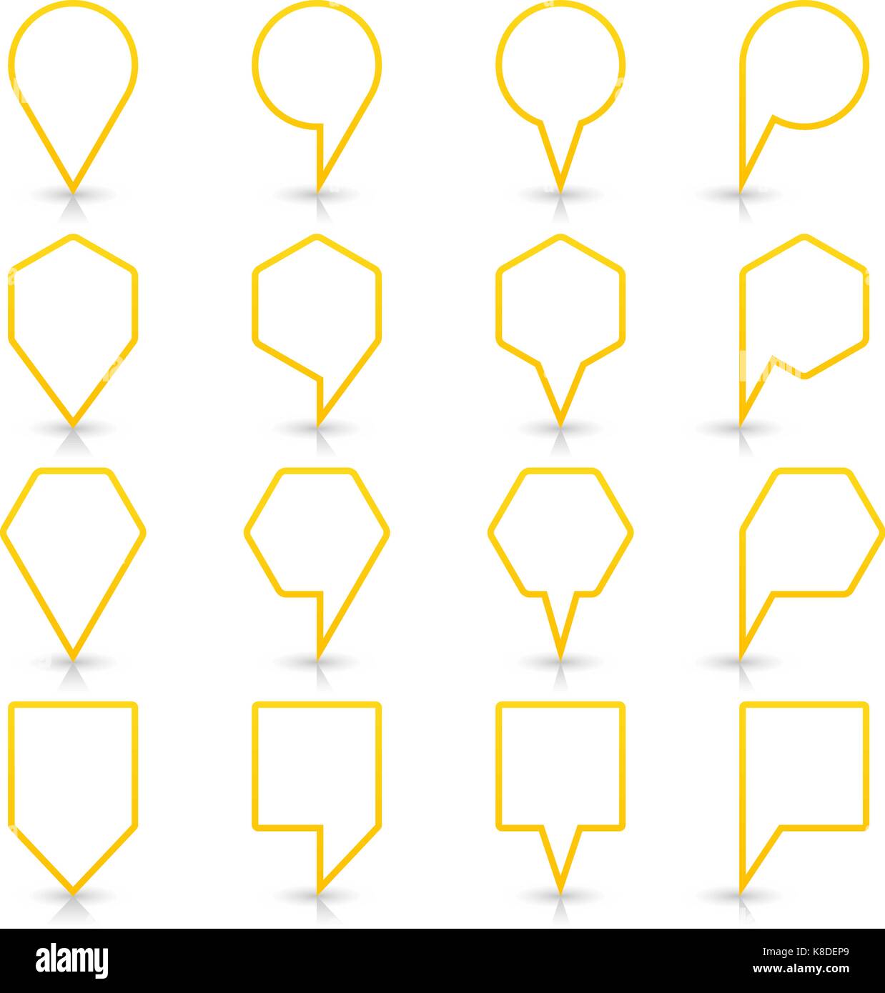 Yellow map pin sign location icon with gray shadow and reflection on ...